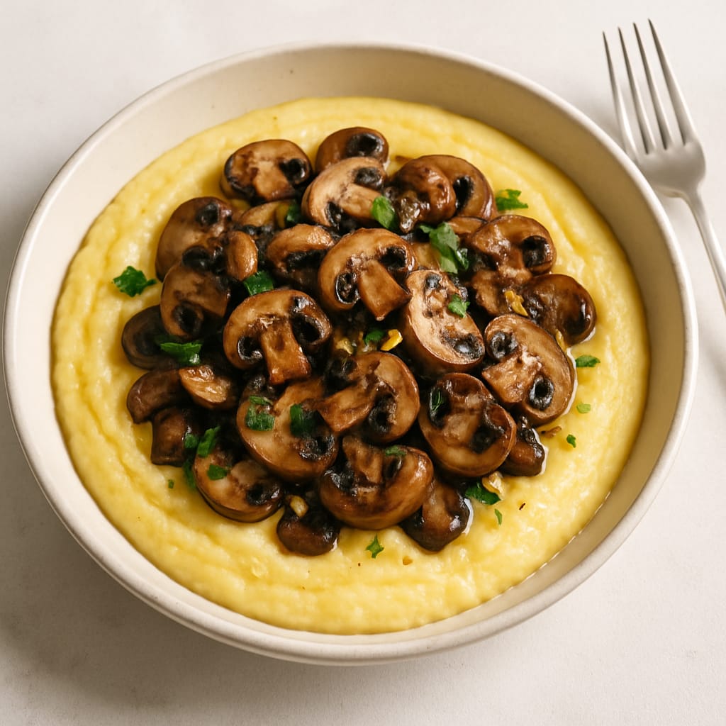Creamy Polenta With Garlicky Mushrooms » Plant-Based Nutrition